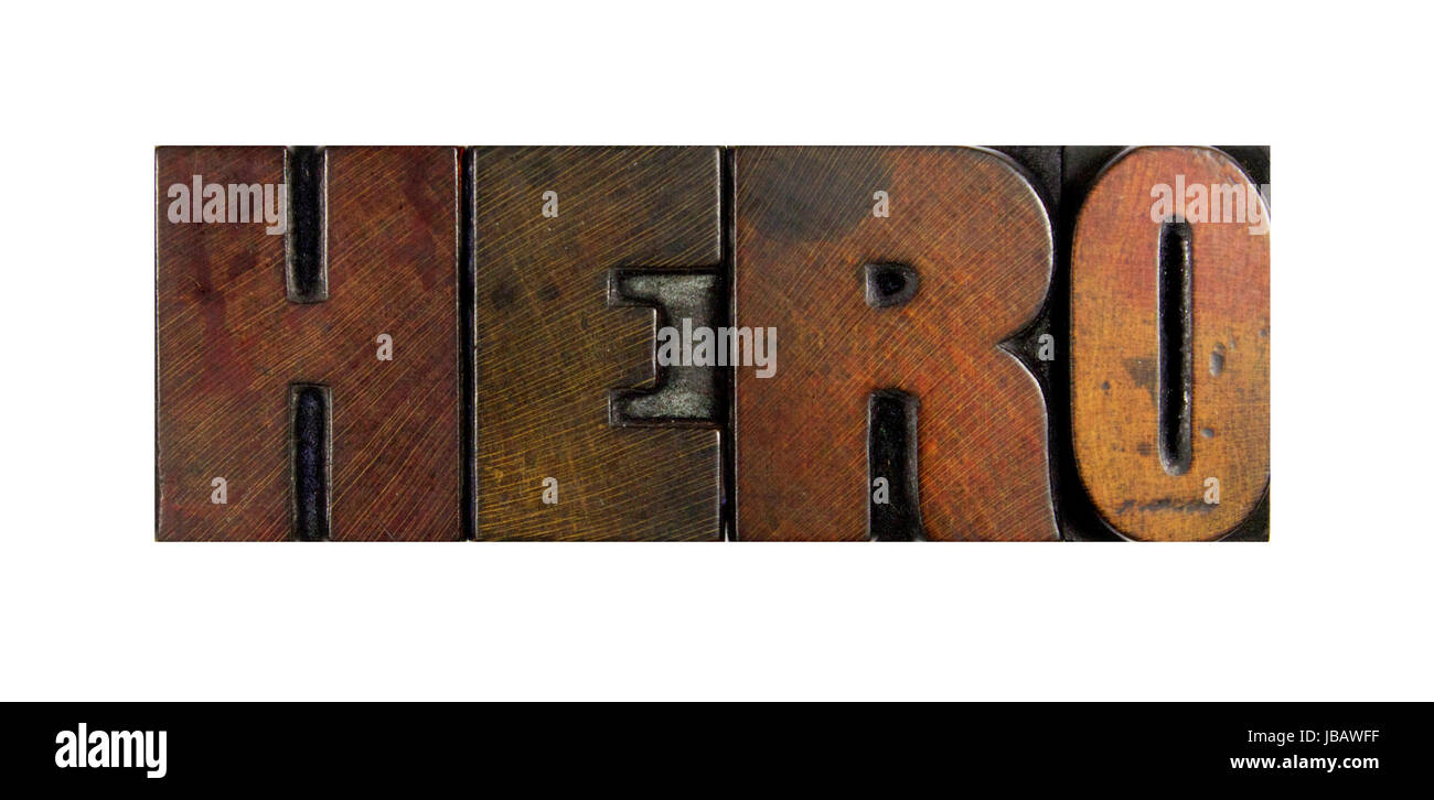 The word HERO written in vintage letterpress type Stock Photo - Alamy
