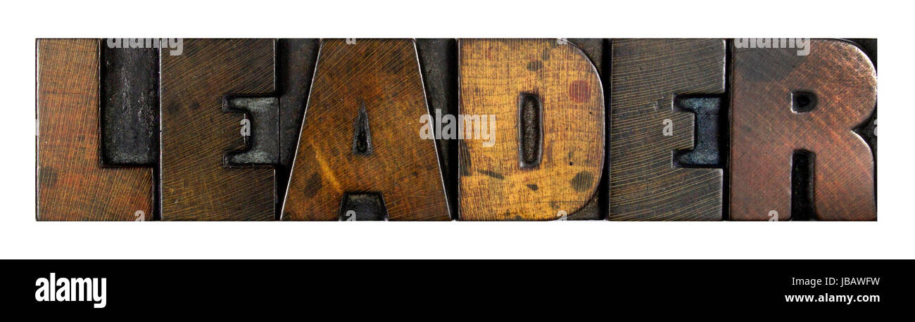 The word LEADER written in vintage letterpress type Stock Photo - Alamy