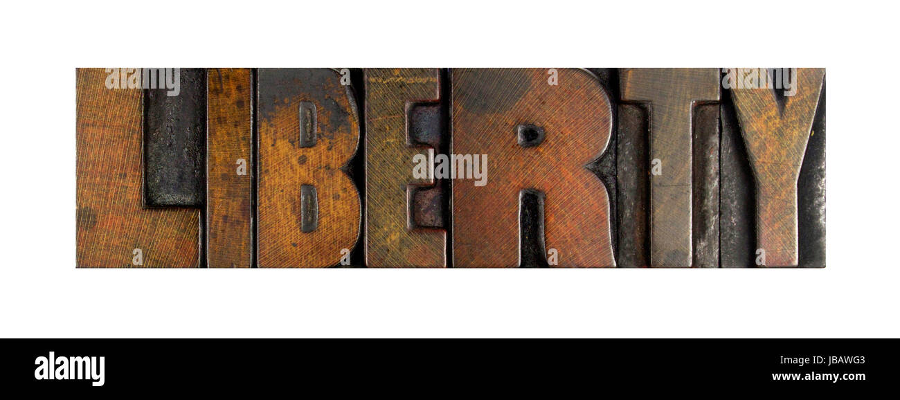 The word LIBERTY written in vintage letterpress type Stock Photo - Alamy