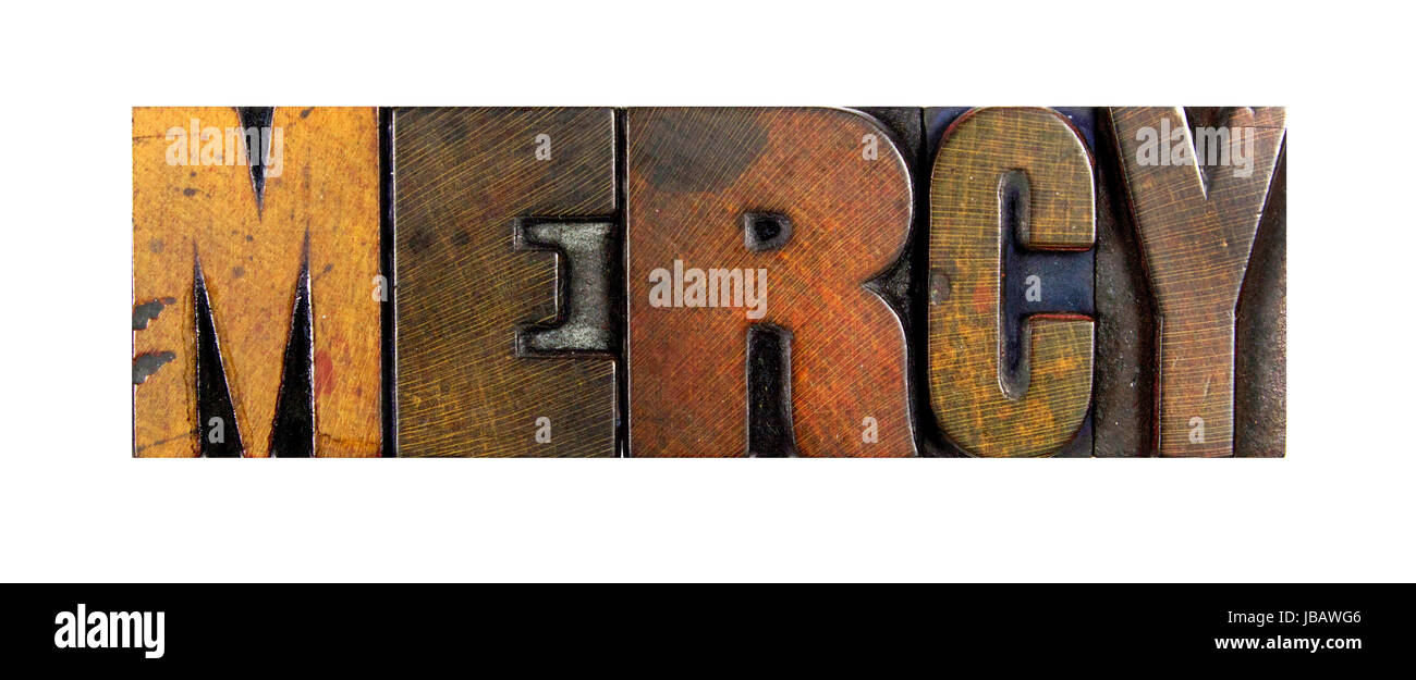 The word MERCY written in vintage letterpress type Stock Photo - Alamy