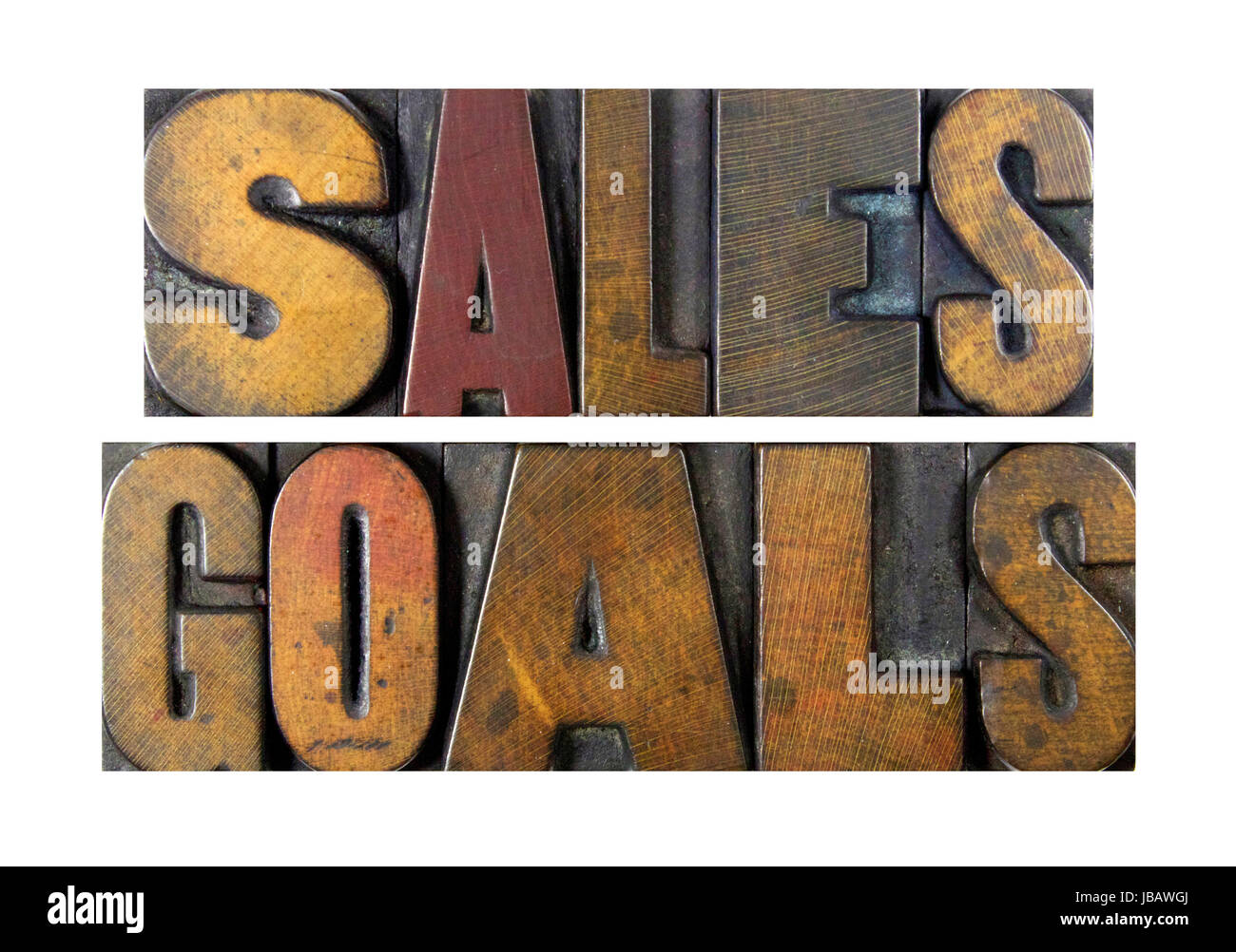 The words SALES GOALS written in vintage letterpress type Stock Photo ...