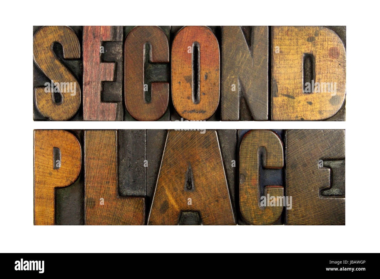 The words SECOND PLACE written in vintage letterpress type Stock Photo ...