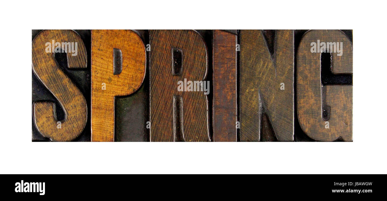 The word SPRING written in vintage letterpress type Stock Photo - Alamy