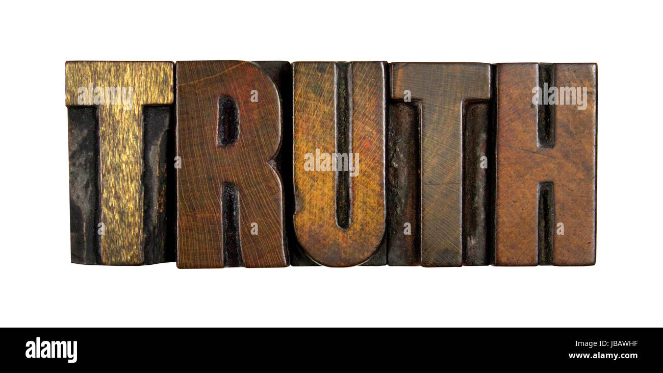 The word TRUTH written in vintage letterpress type isolated on white ...