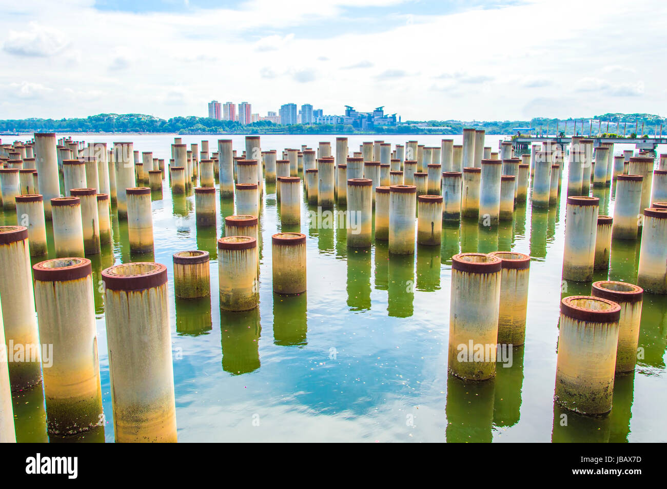 Stack piles for building foundation Stock Photo - Alamy