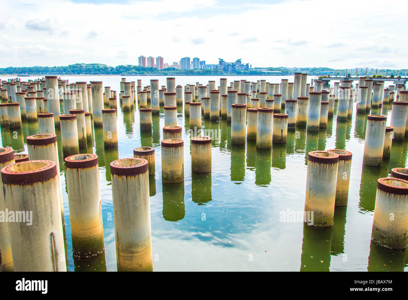 Stack piles for building foundation Stock Photo - Alamy