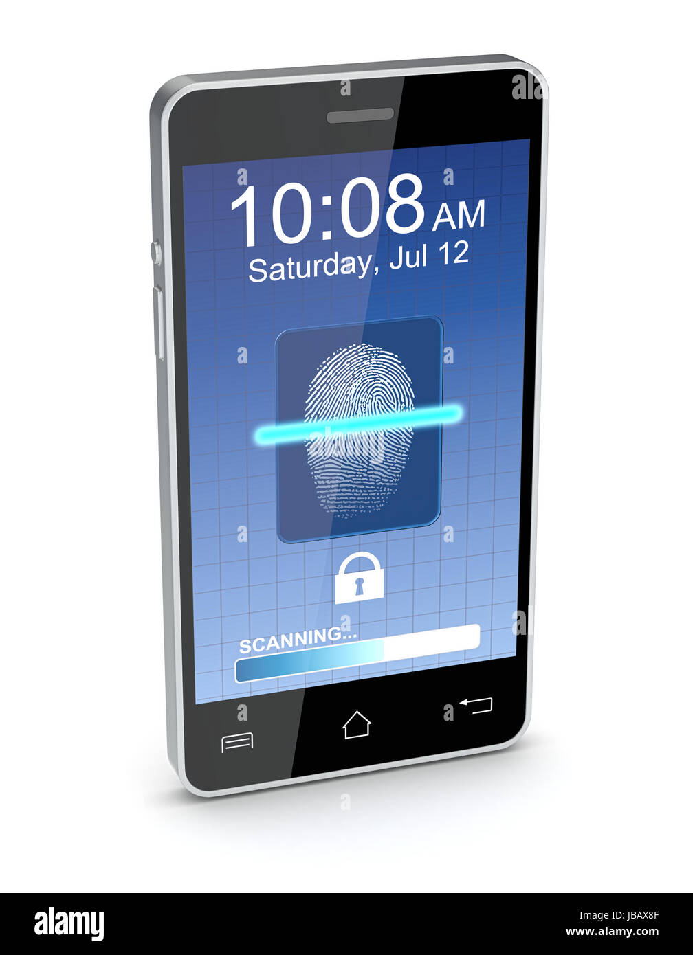 one smartphone that scans a fingerprint (3d render Stock Photo - Alamy