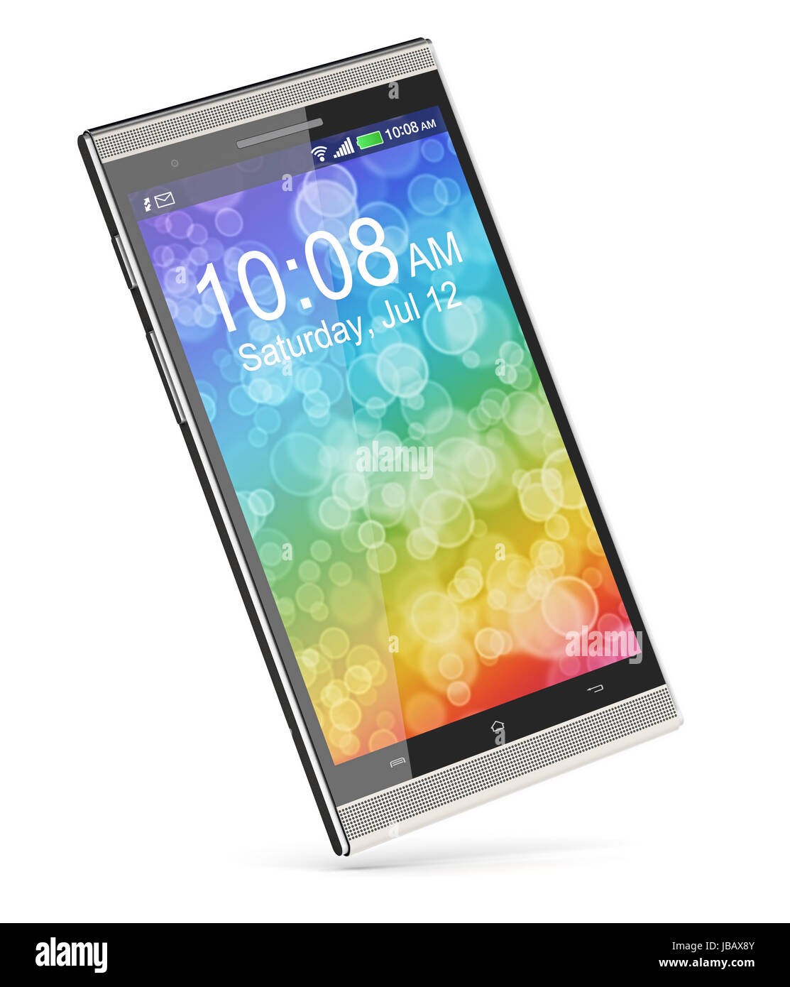 closeup of a modern smartphone with a colorful screen wallpaper (3d ...