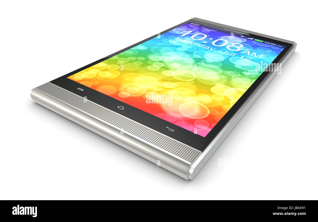 closeup of a modern smartphone with a colorful screen wallpaper (3d ...