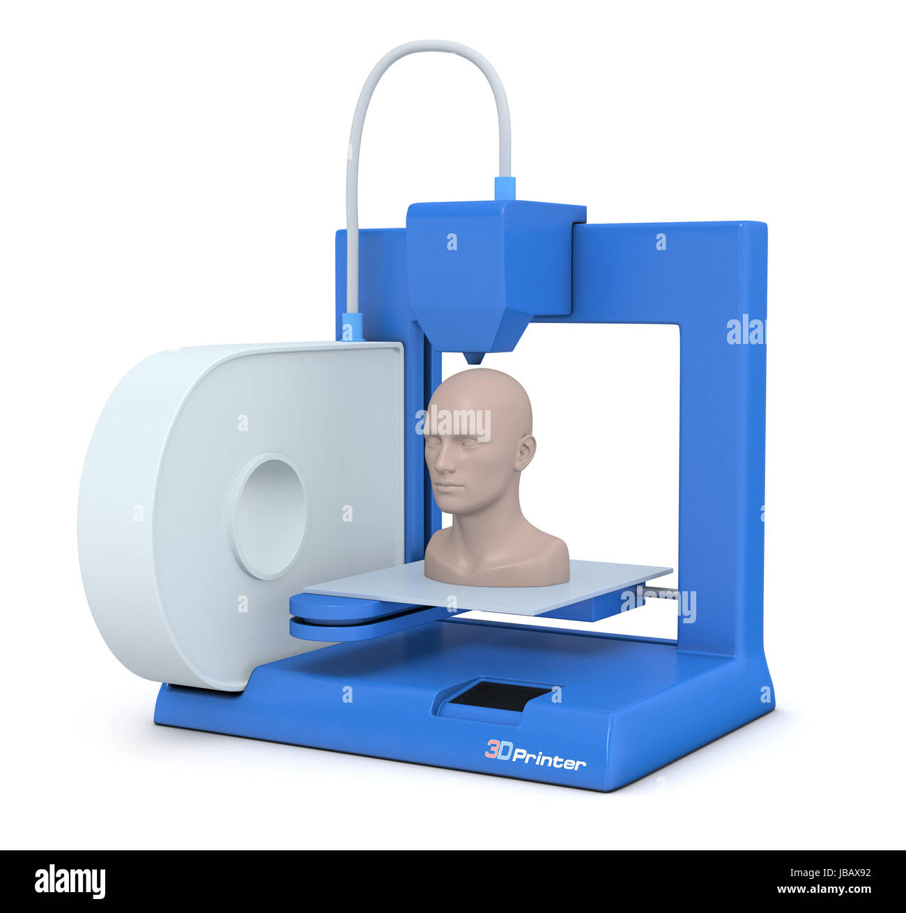 closeup of a small 3d printer that builds a human head (3d render Stock ...
