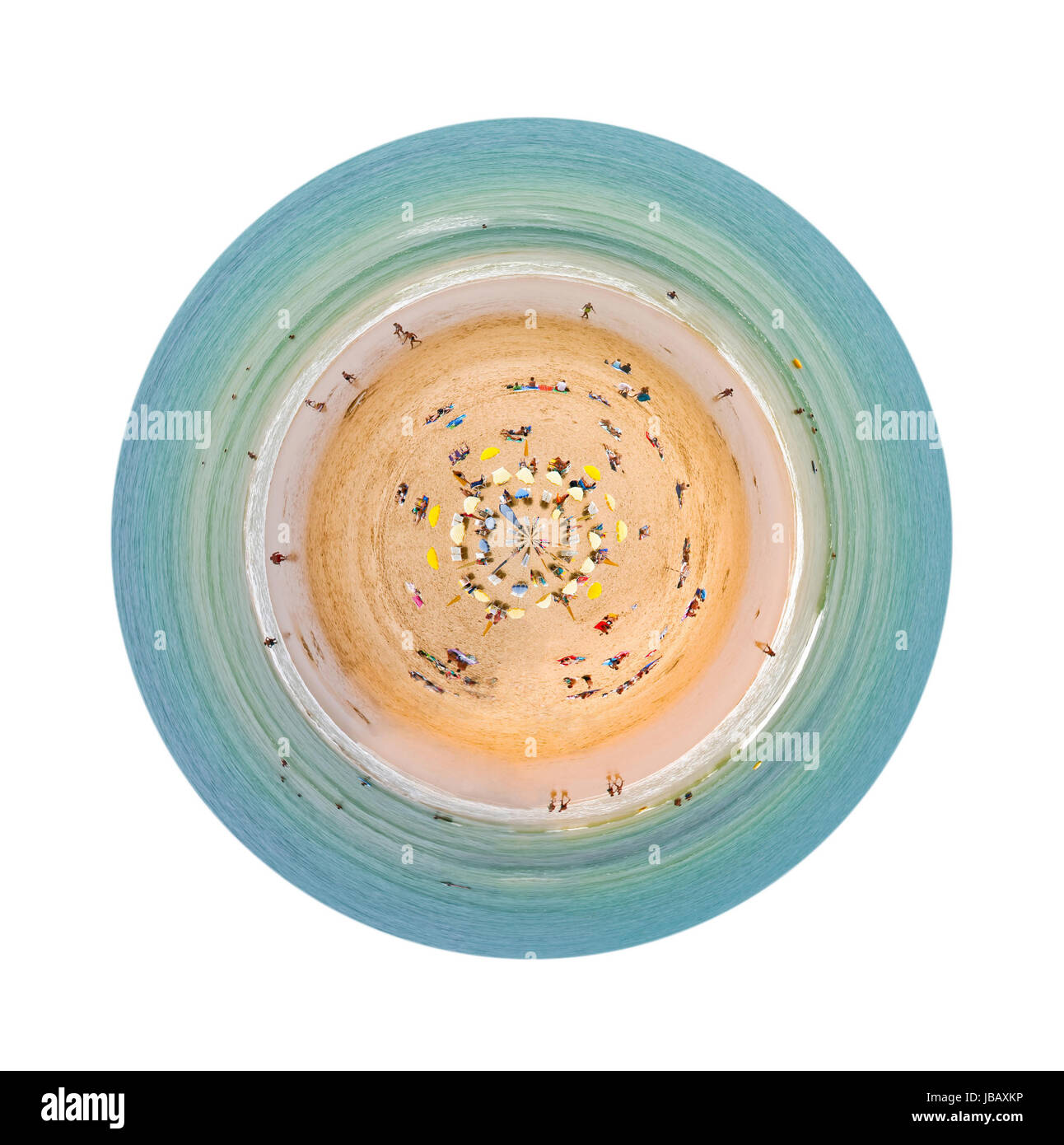 little planet - spherical view of sand beach in Algarve, Portugal ...
