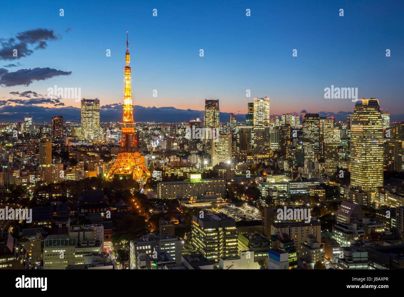 Aerial view Tokyo Tower cityscape sunset at dusk Japan Stock Photo - Alamy