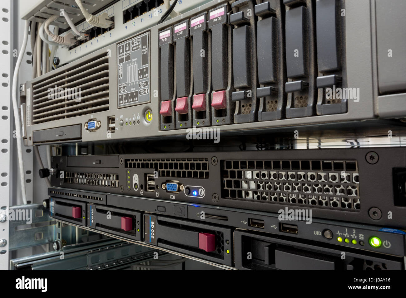 servers stack with hard drives in a datacenter for backup and data ...