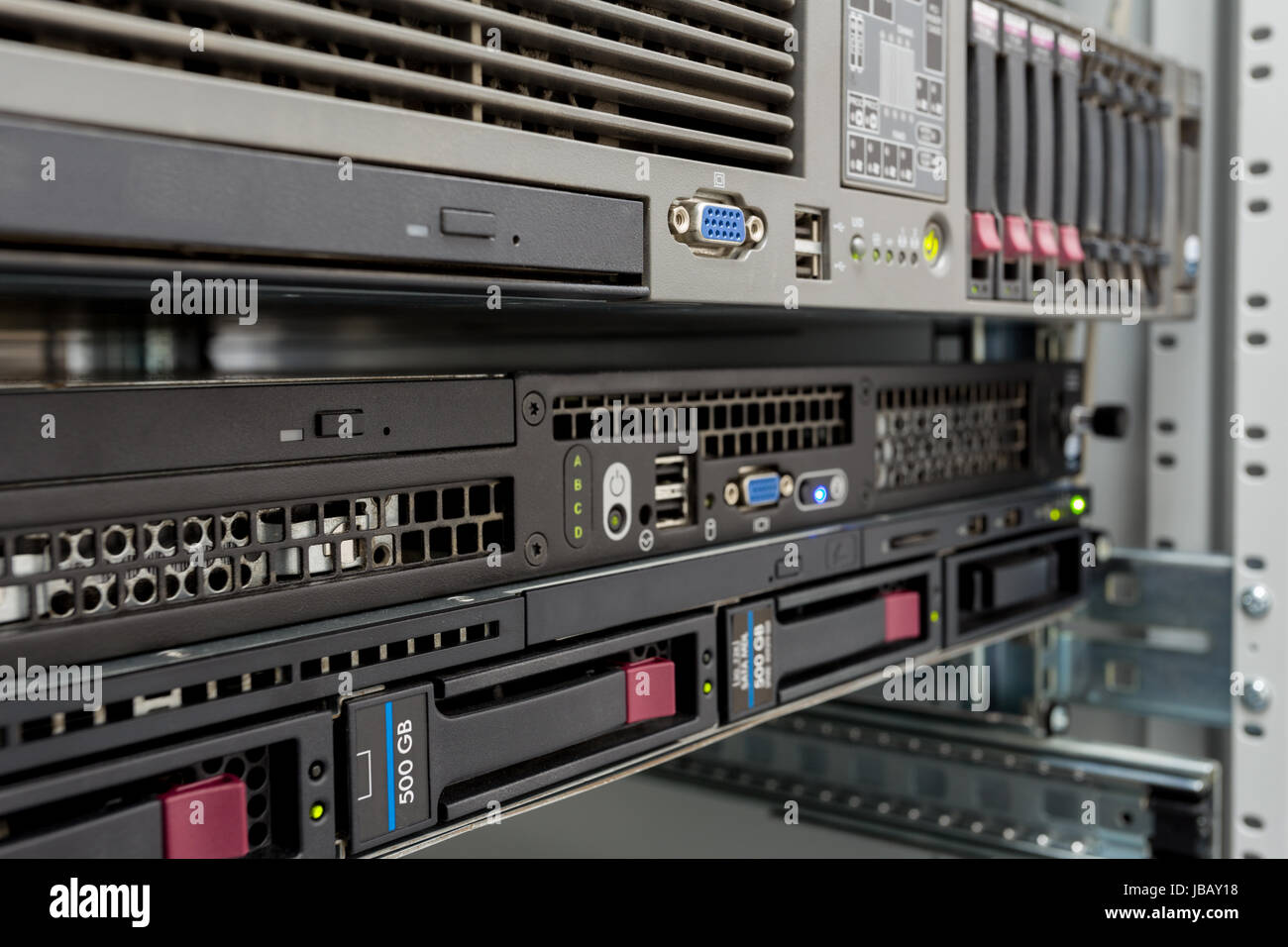 servers stack with hard drives in a datacenter for backup and data ...