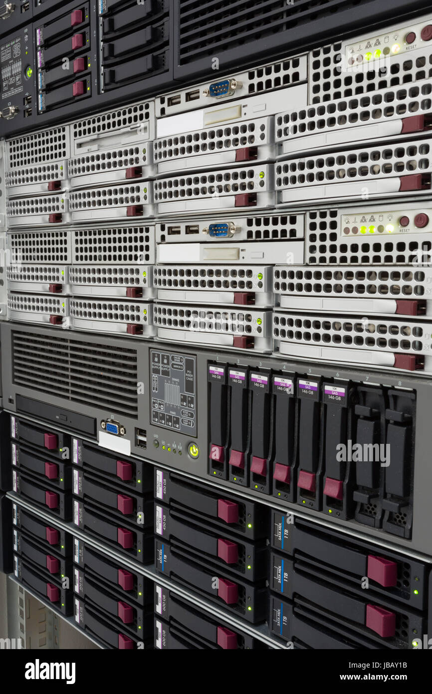 servers stack with hard drives in a datacenter for backup and data ...