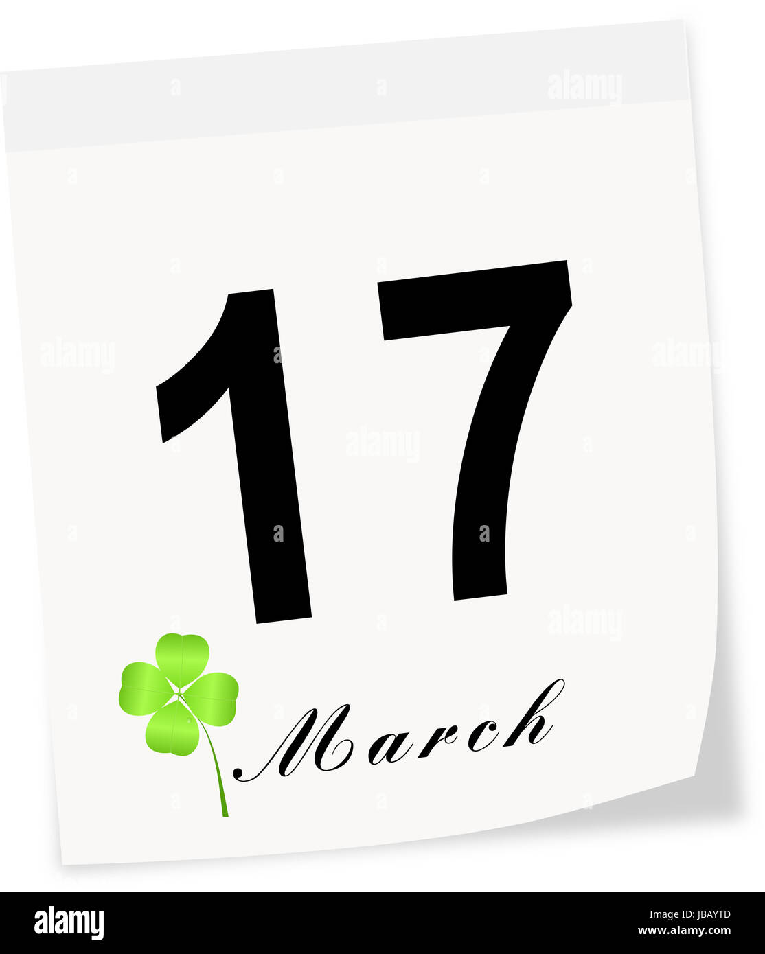 St.Patrick's Day on March 17 th. Calendar page isolated on a white ...