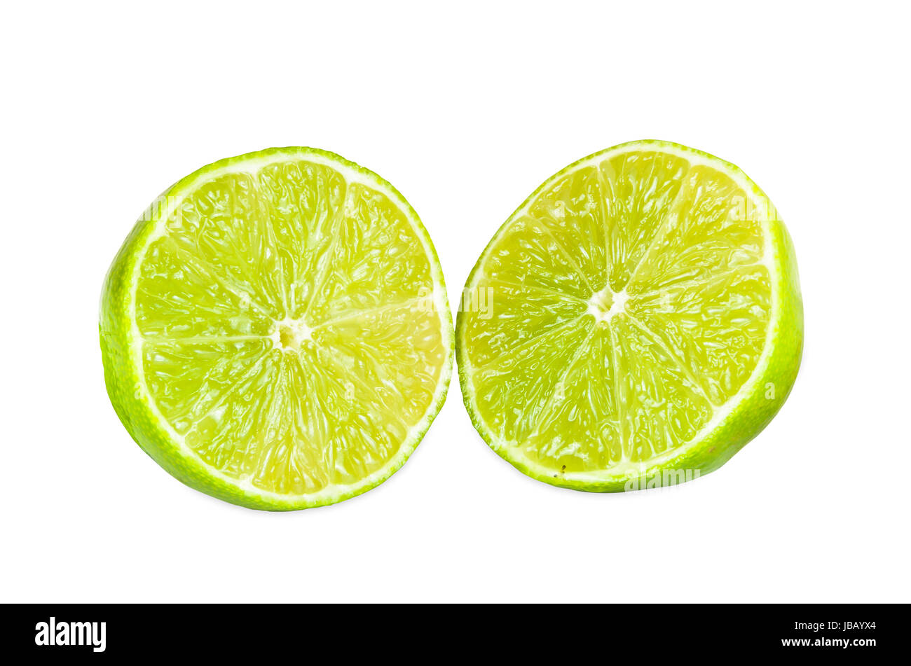 Halves of lime fruit isolated on white background with clipping path ...