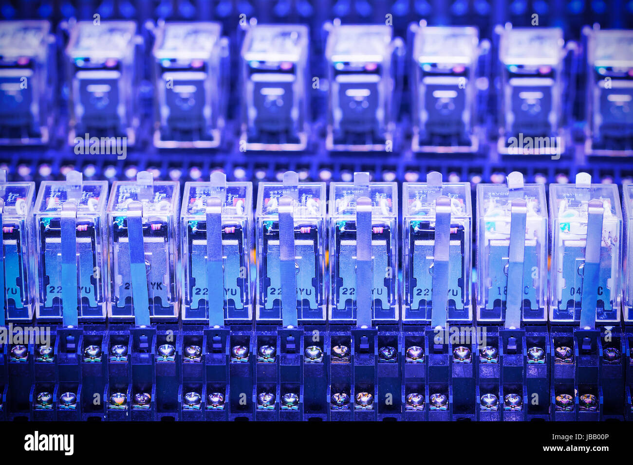 Close up Relay actuators inside the Industrial power case Stock Photo ...