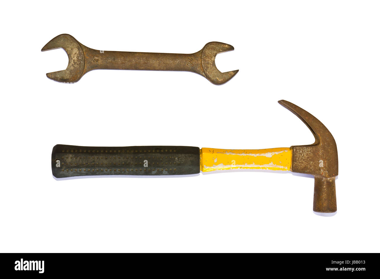 Tools set hammer and wrench Stock Photo - Alamy