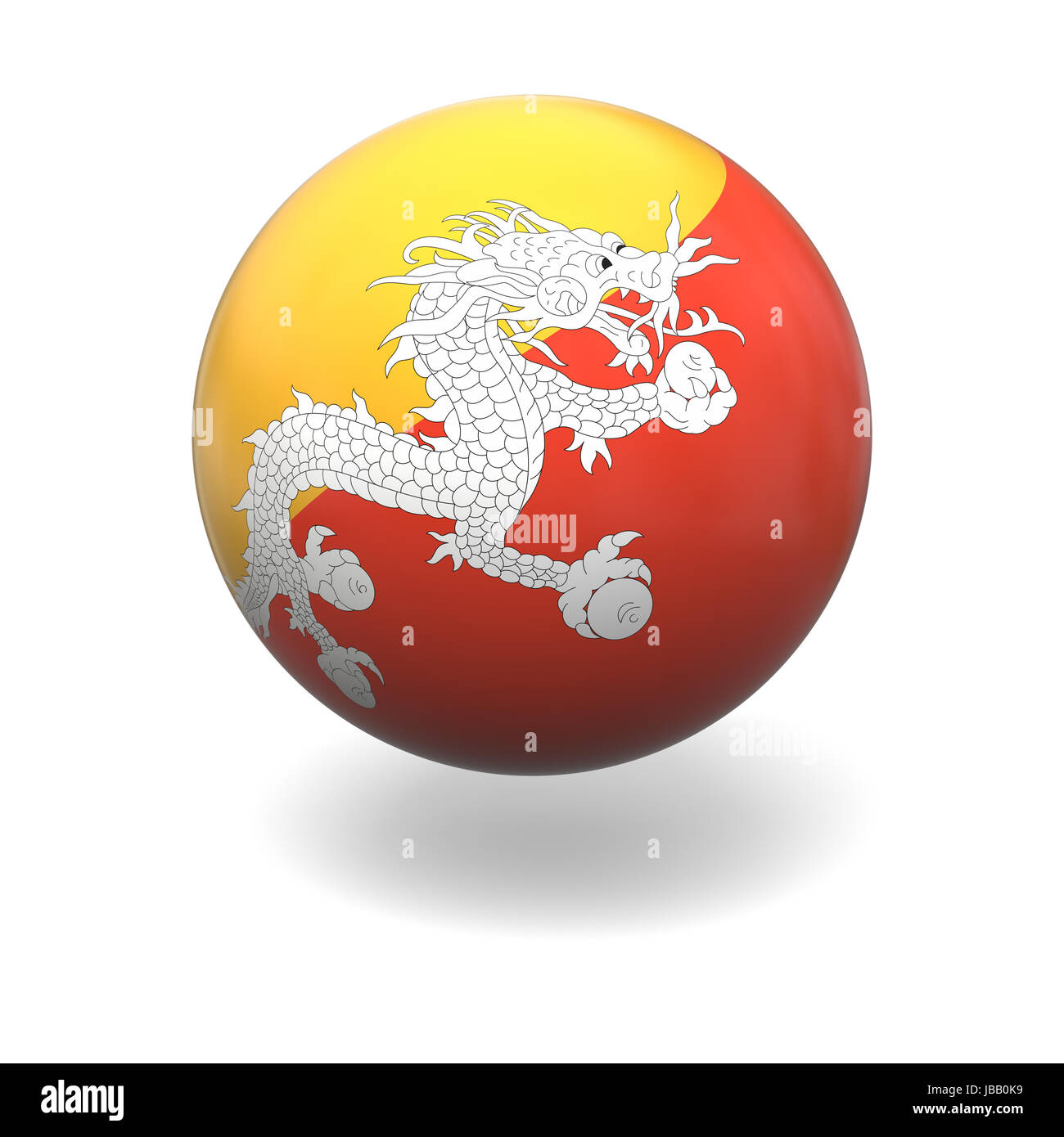 National flag of Bhutan on sphere isolated on white background Stock ...