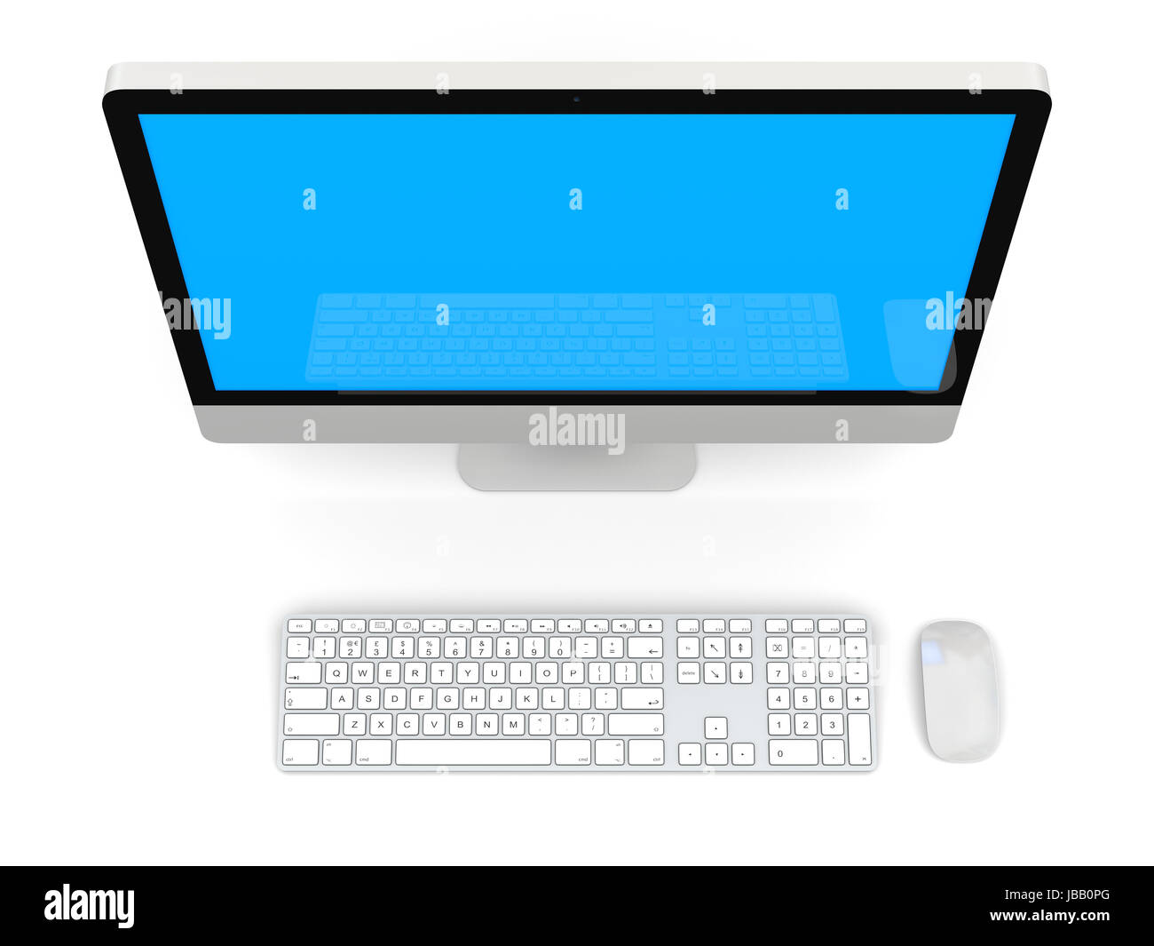 Modern desktop computer with white blank screen isolated on white ...