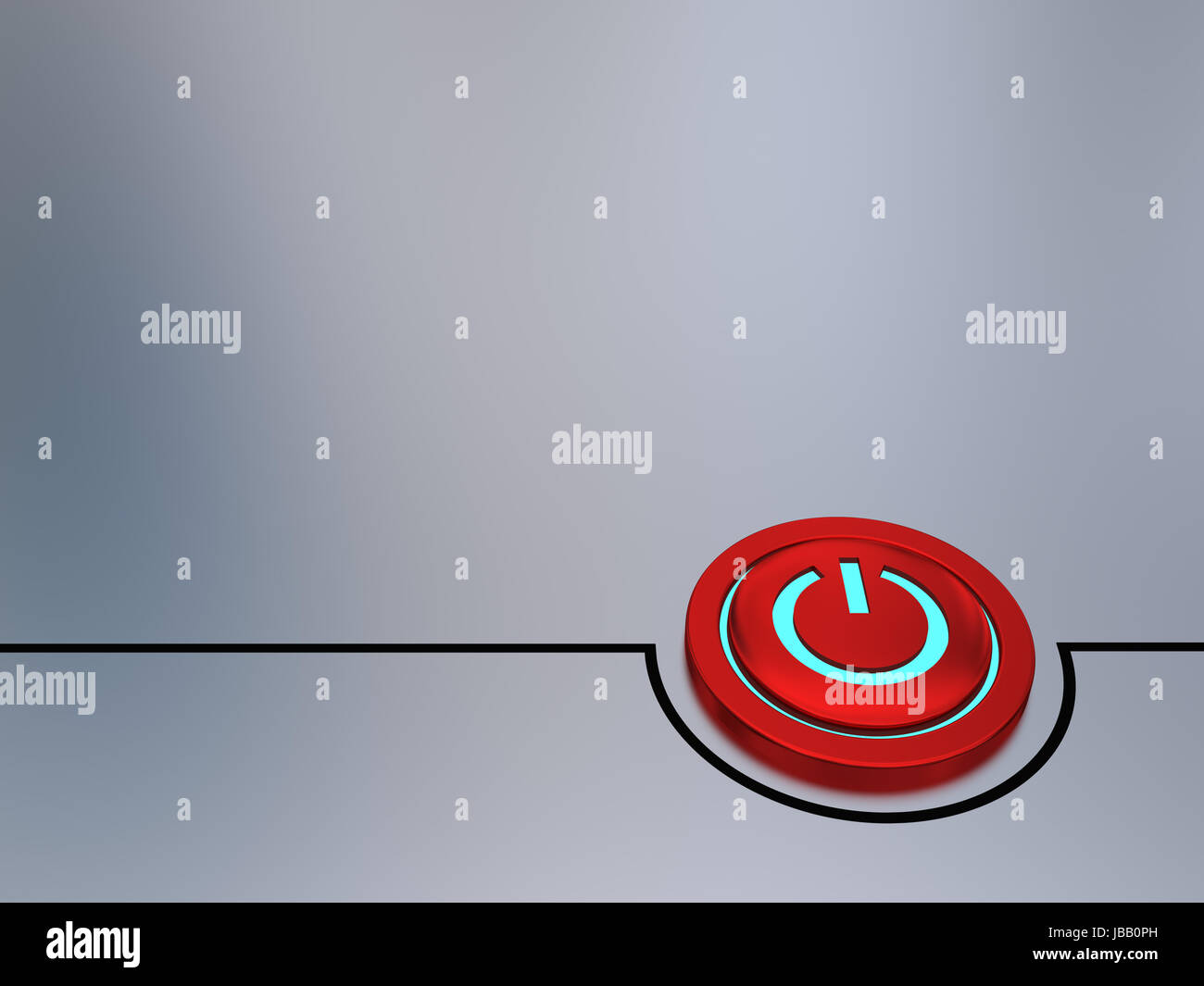 Red on-off button illustration with glowing blue light Stock Photo - Alamy
