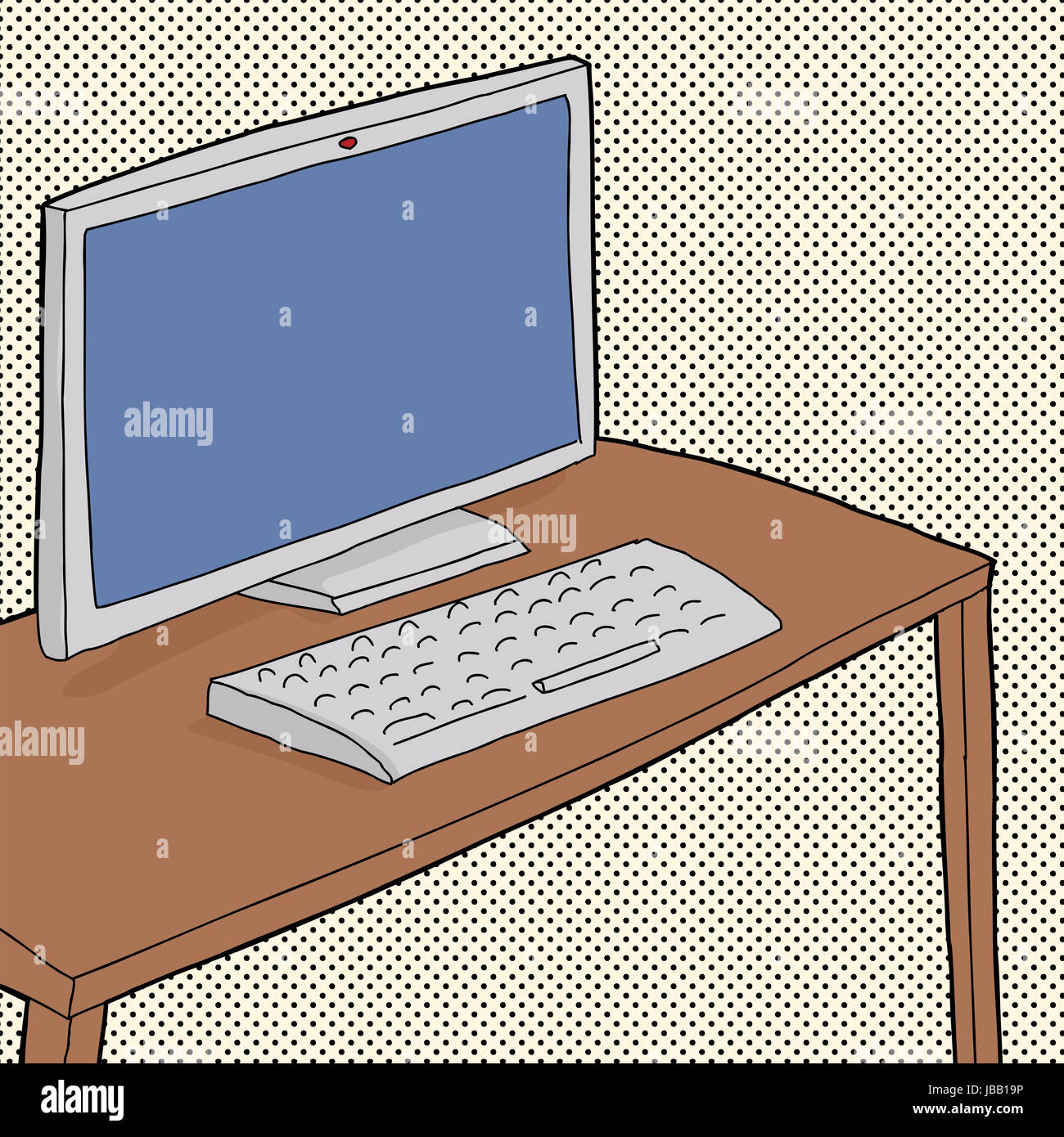 Hand drawn table with computer on dotted background Stock Photo - Alamy