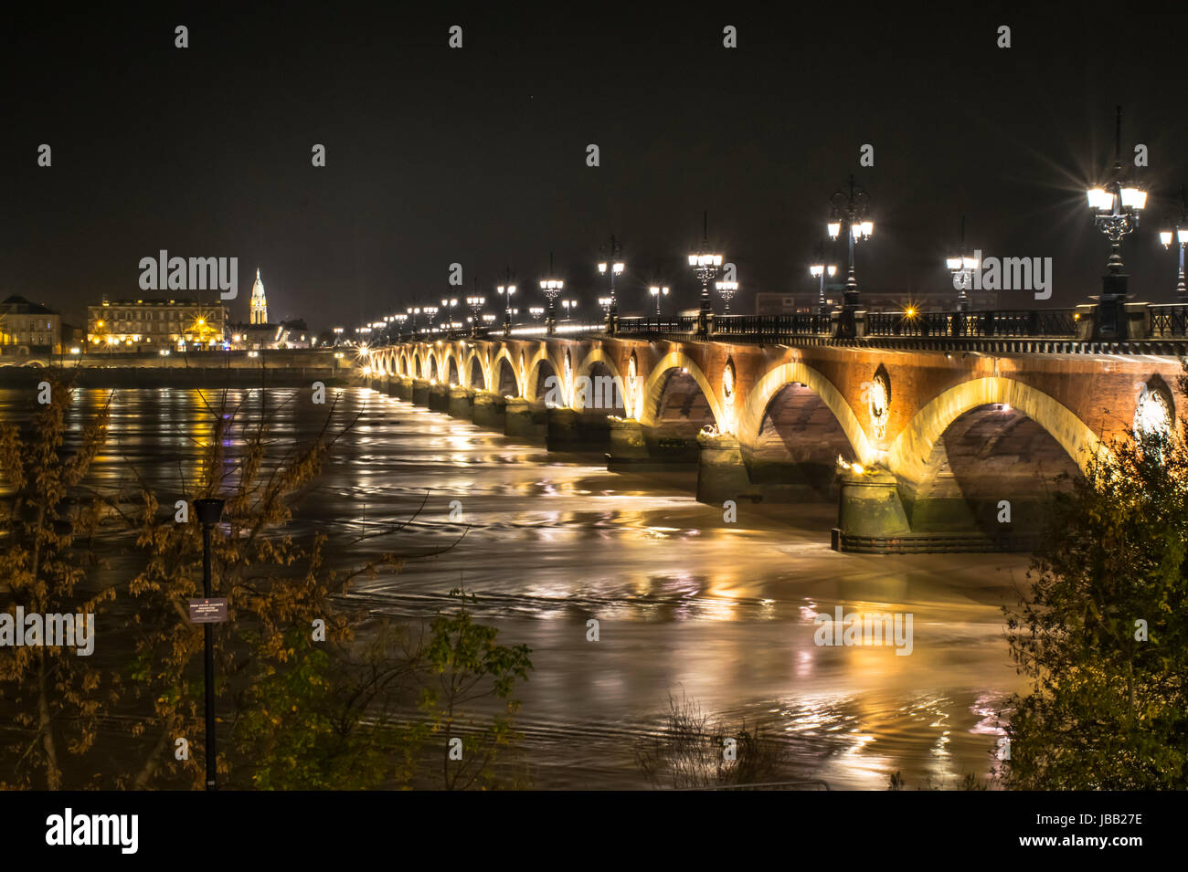 Bordeaux bridge at night, France Stock Photo - Alamy