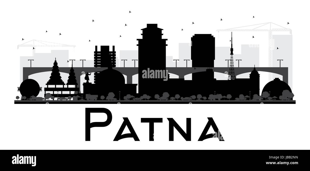 Patna City skyline black and white silhouette. Simple flat concept for ...