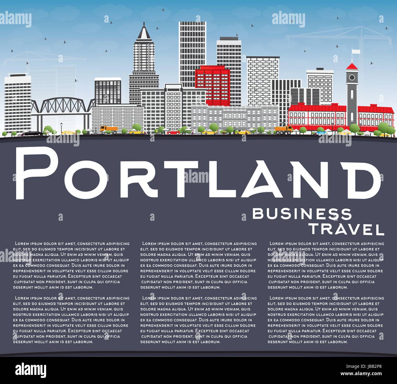 Portland Skyline with Gray Buildings, Blue Sky and Copy Space. Vector ...