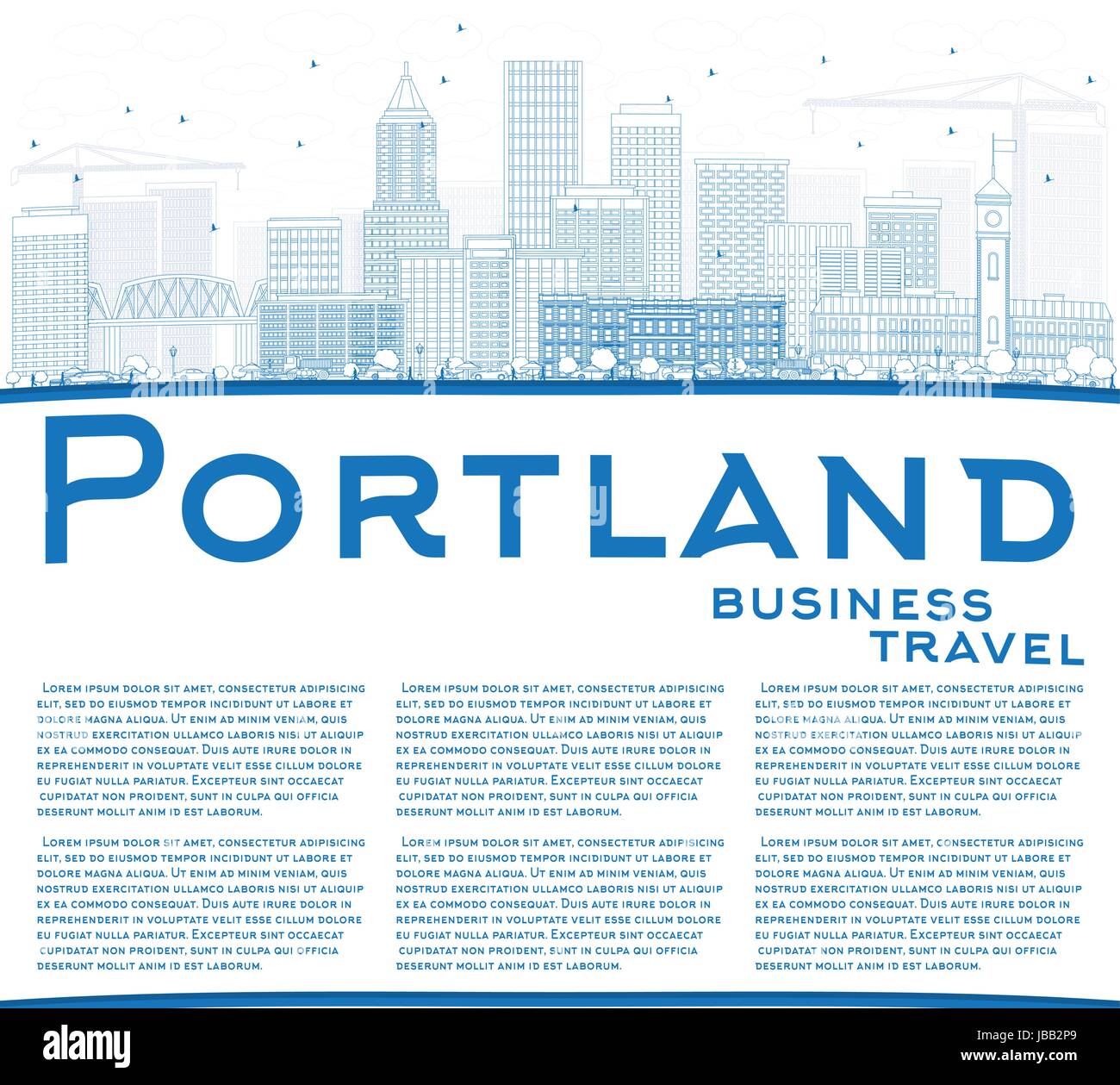 Outline Portland Skyline with Blue Buildings and Copy Space. Vector ...