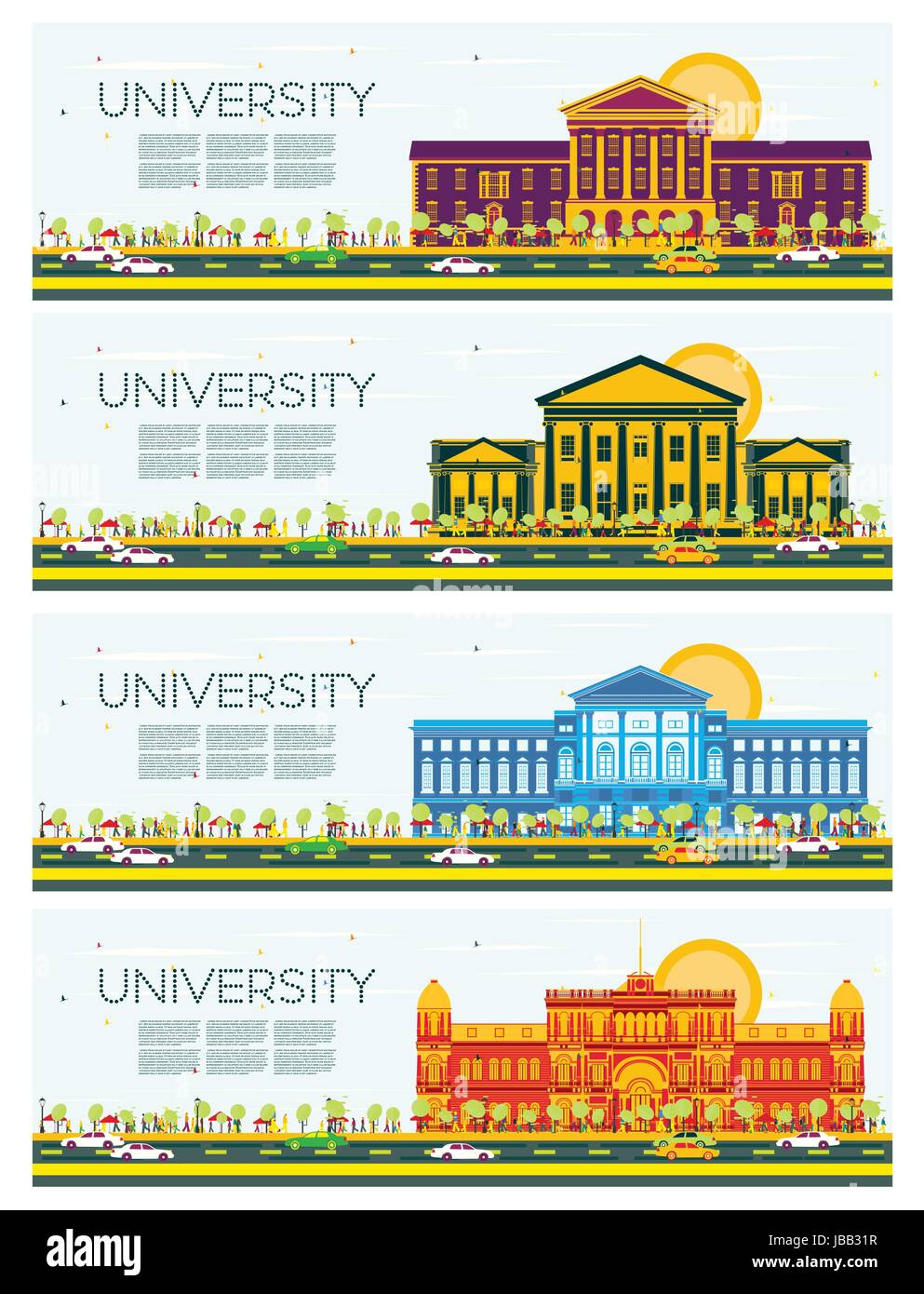 Set of University Study Banners. Vector Illustration. Students Go to ...