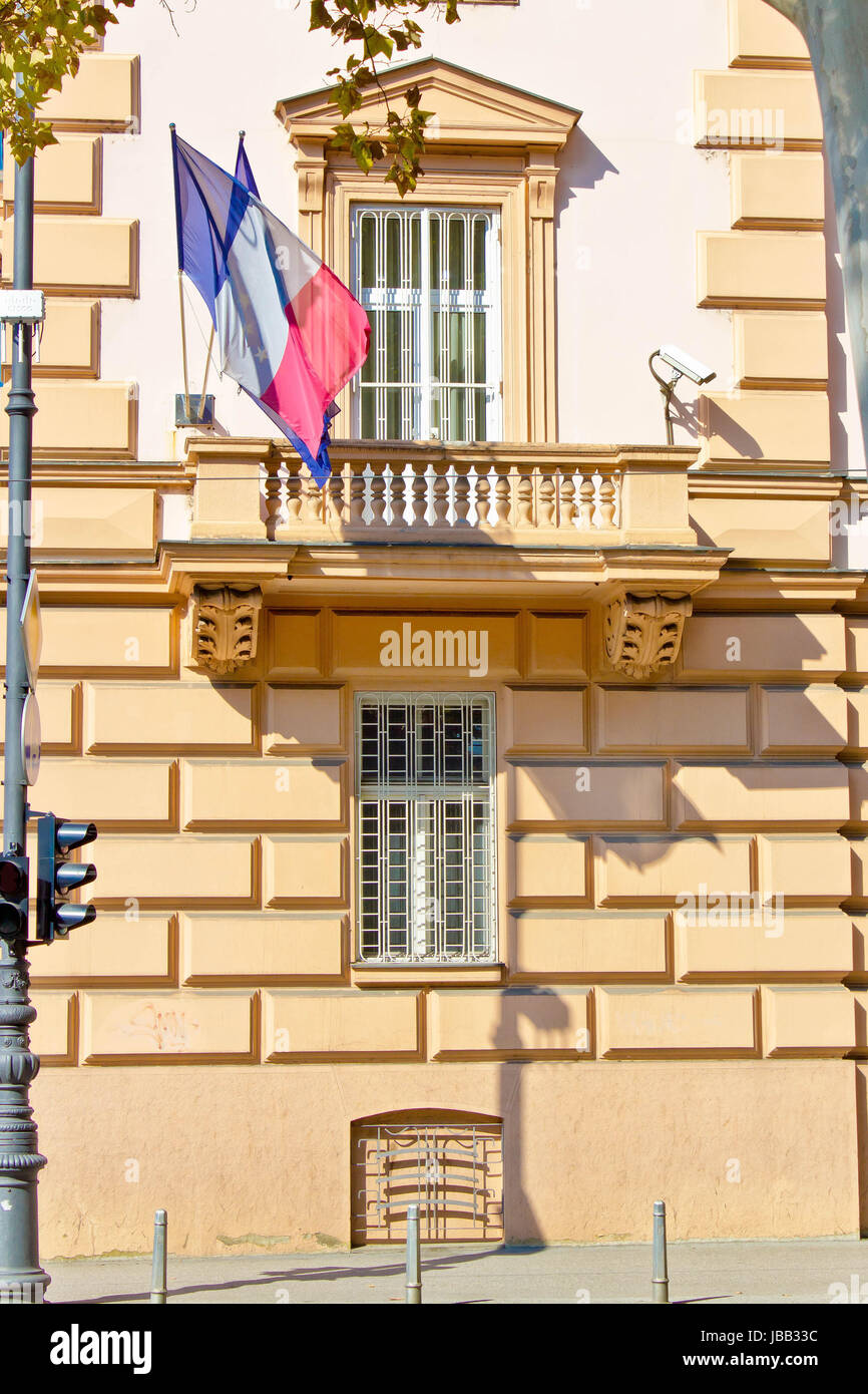 Embassy building with security cameras and windows, French embassy ...