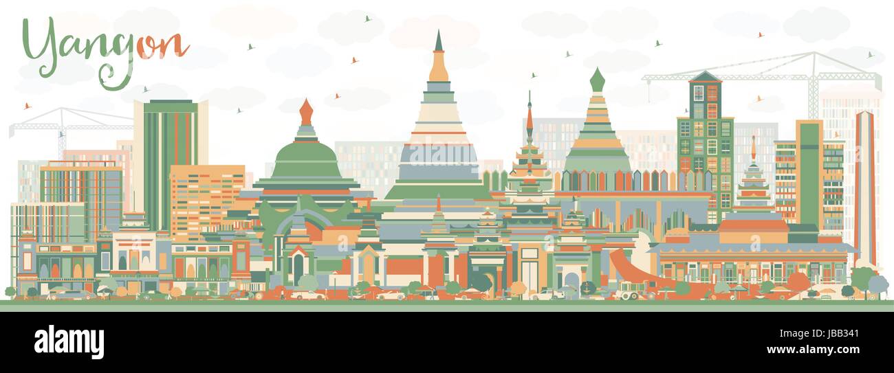 Abstract Yangon Skyline with Color Buildings. Vector Illustration ...