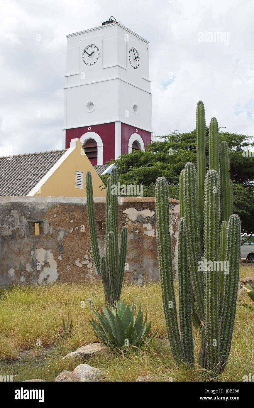 Fortress and clock tower, Oranjestad, Aruba, ABC Islands Stock Photo ...