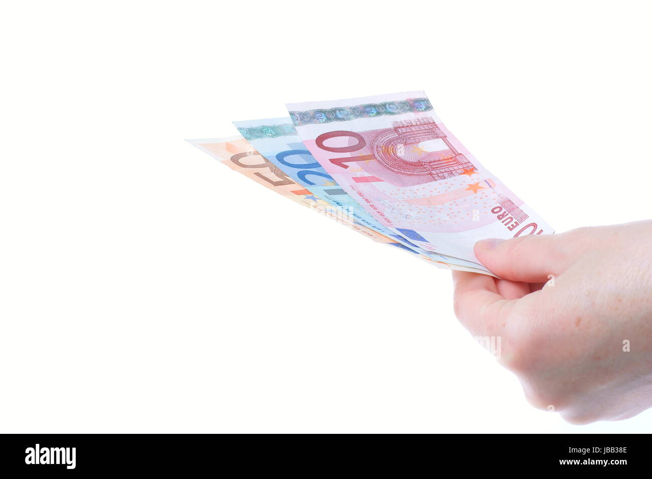 Closeup portrait of a woman hand cash isolated on white background ...