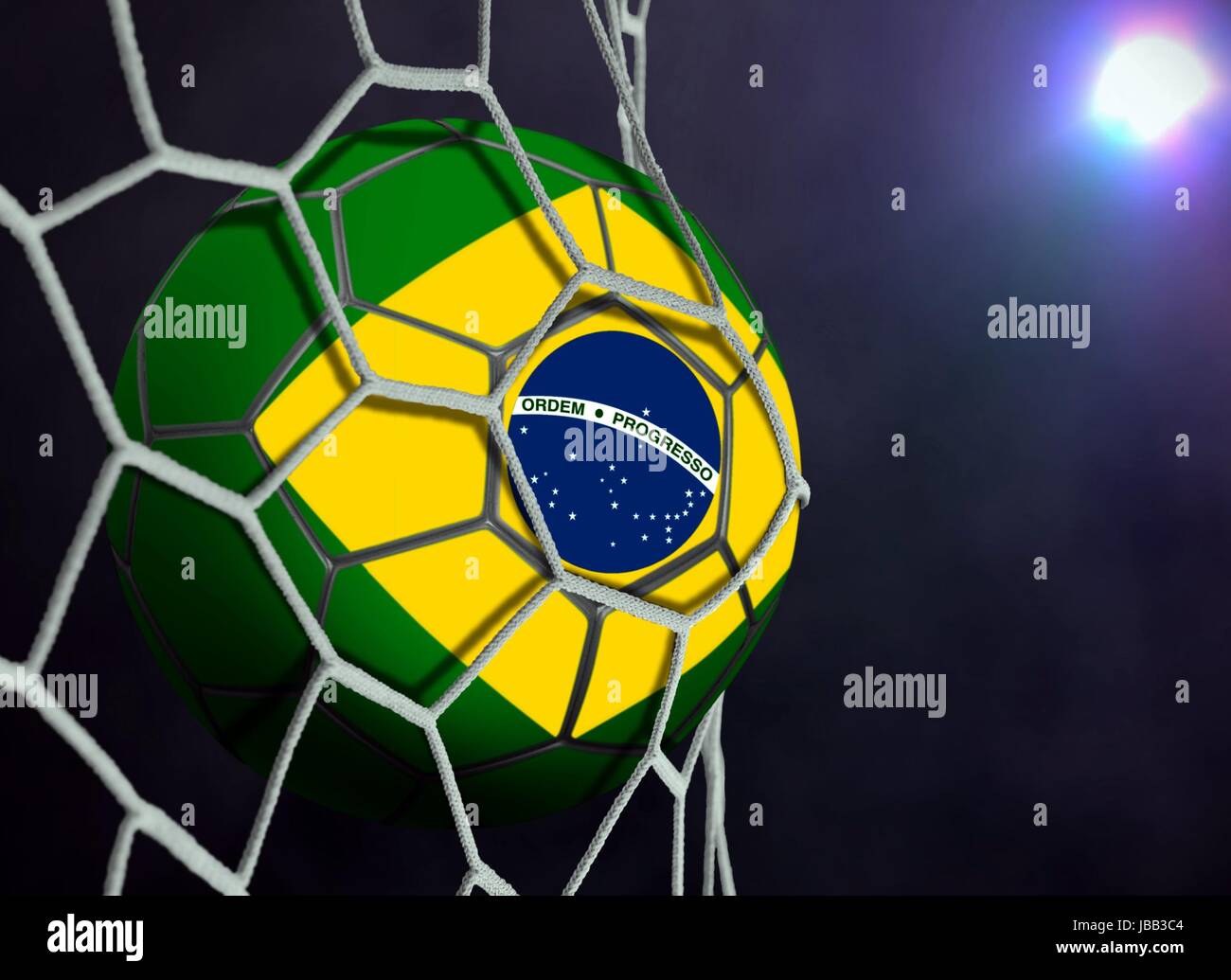Brazil Ball in Goal Net Stock Photo - Alamy