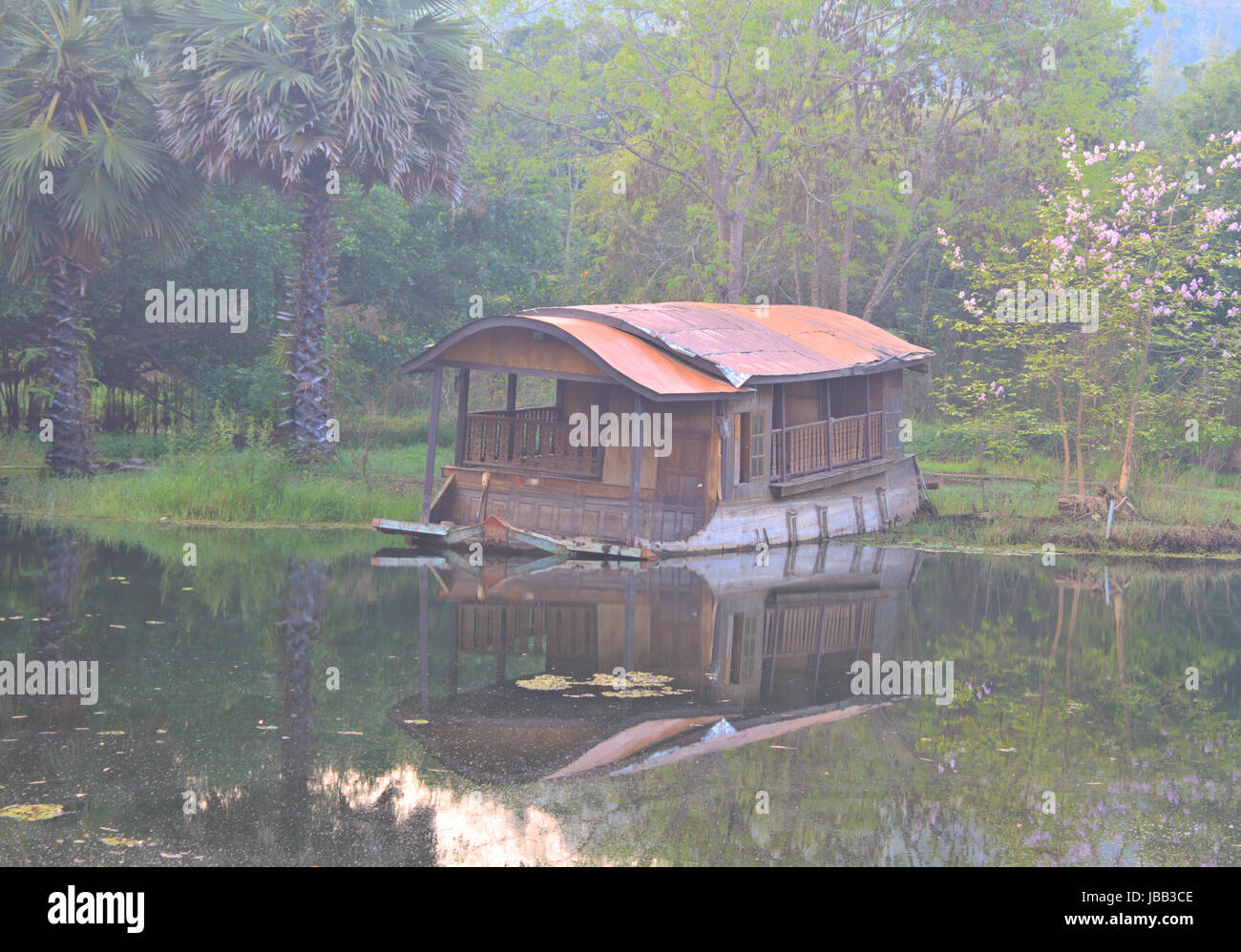 boat sinking in the lake at Thailand Stock Photo - Alamy