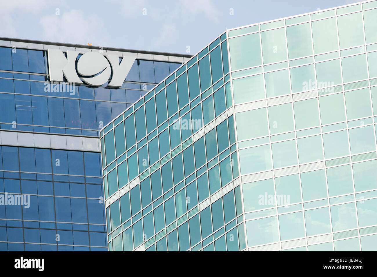 A logo sign outside of a the headquarters of National Oilwell Varco in ...