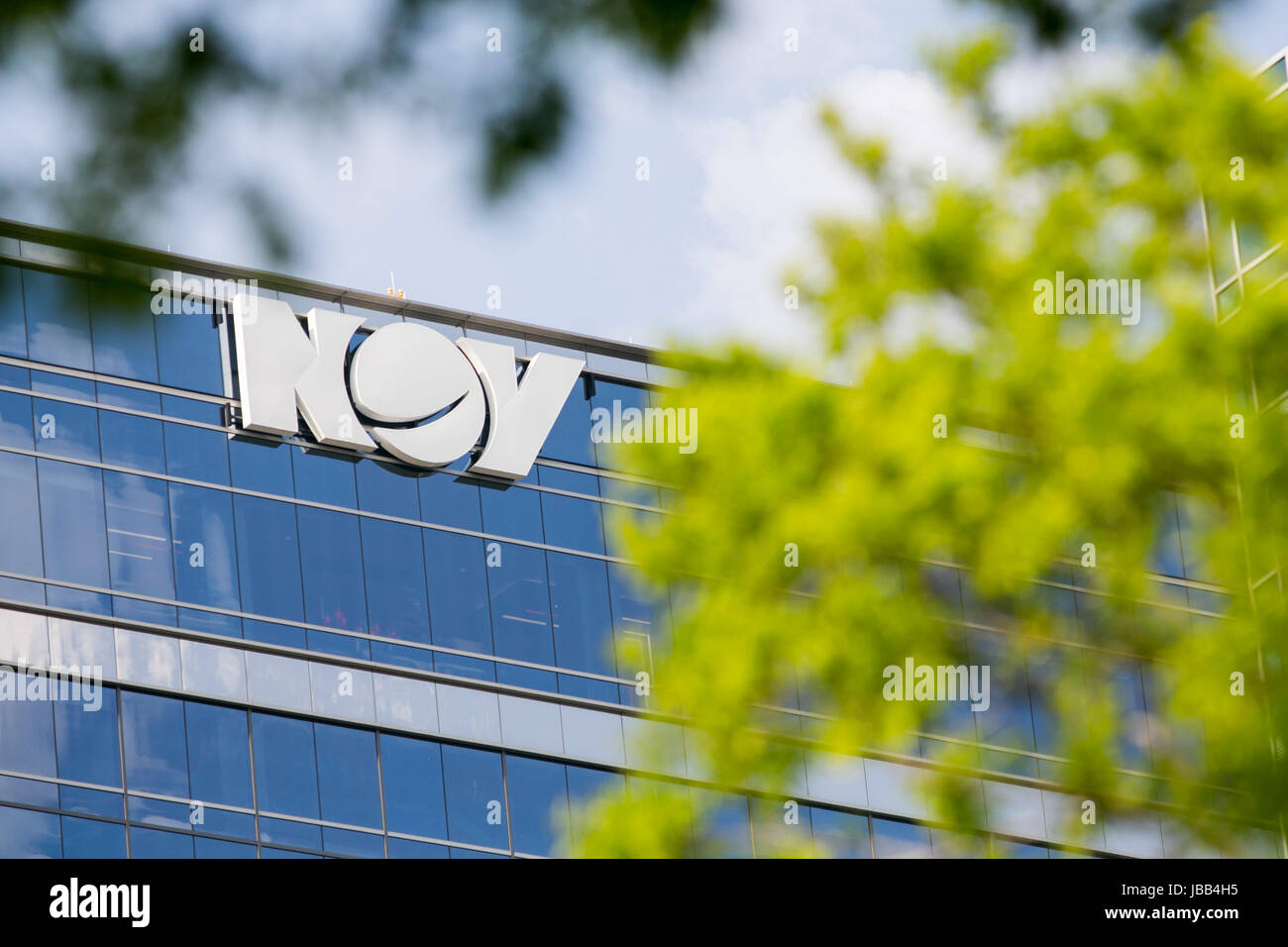 A logo sign outside of a the headquarters of National Oilwell Varco in ...