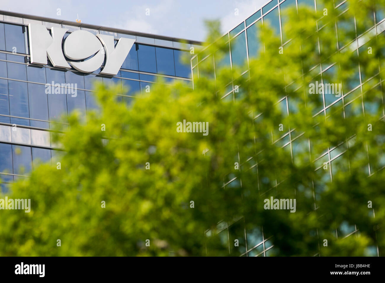 A logo sign outside of a the headquarters of National Oilwell Varco in ...