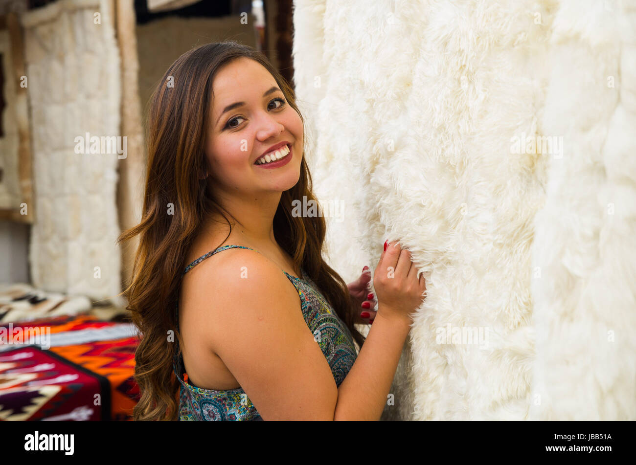 Woman touching clothes soft hi-res stock photography and images - Alamy