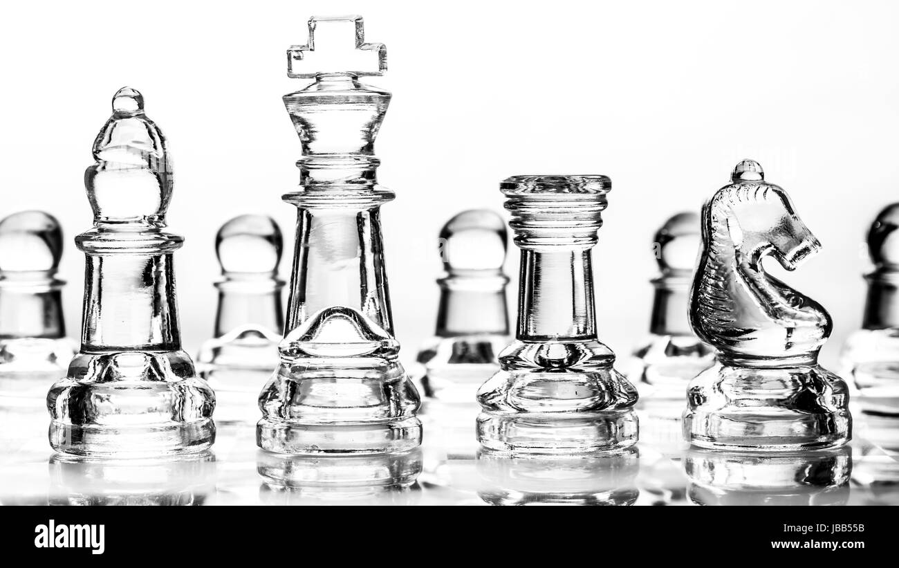 bishop, king, rook and knight chess pieces made out of glass Stock ...