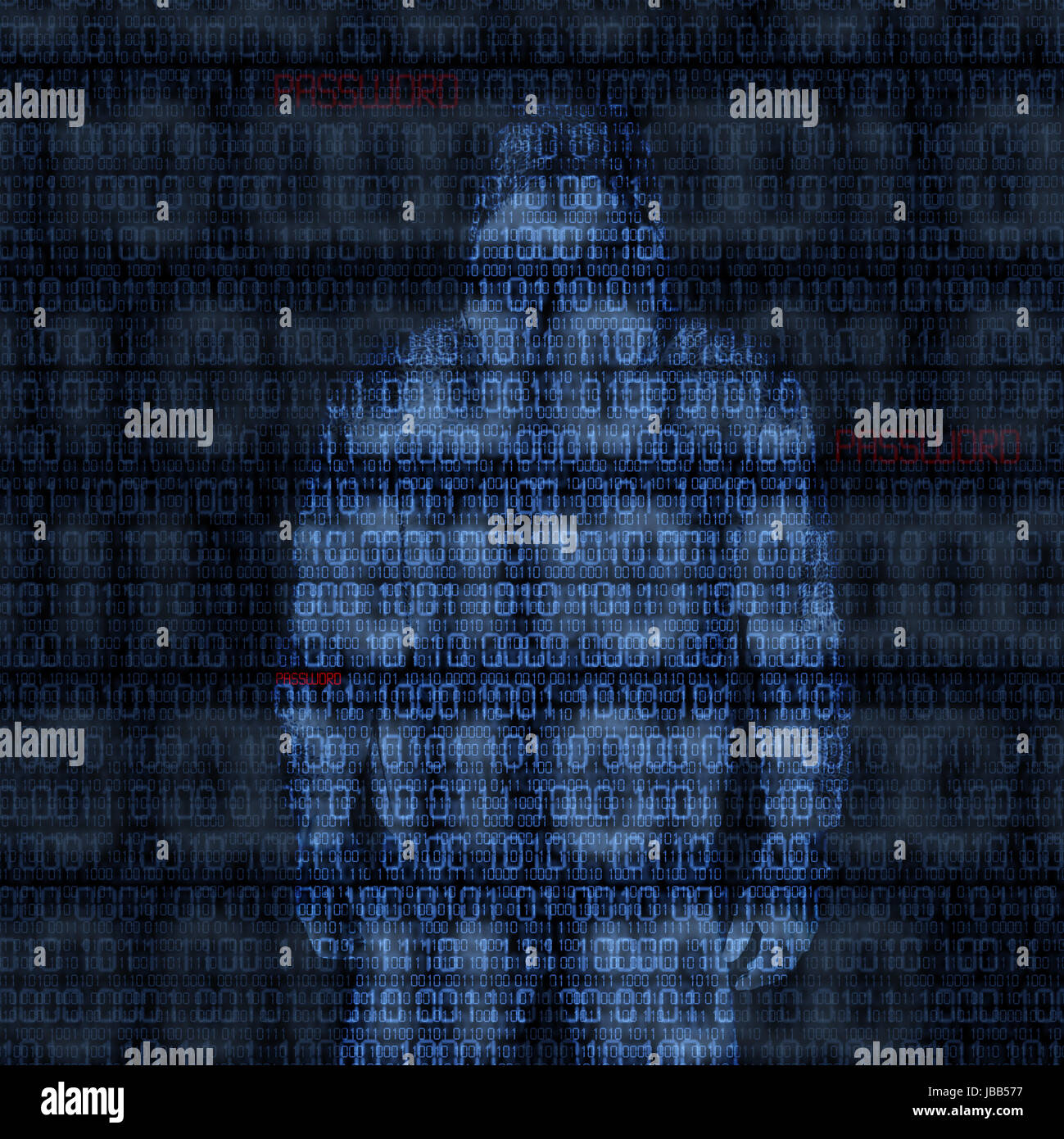 Binary codes with hacked password on black background Stock Photo - Alamy