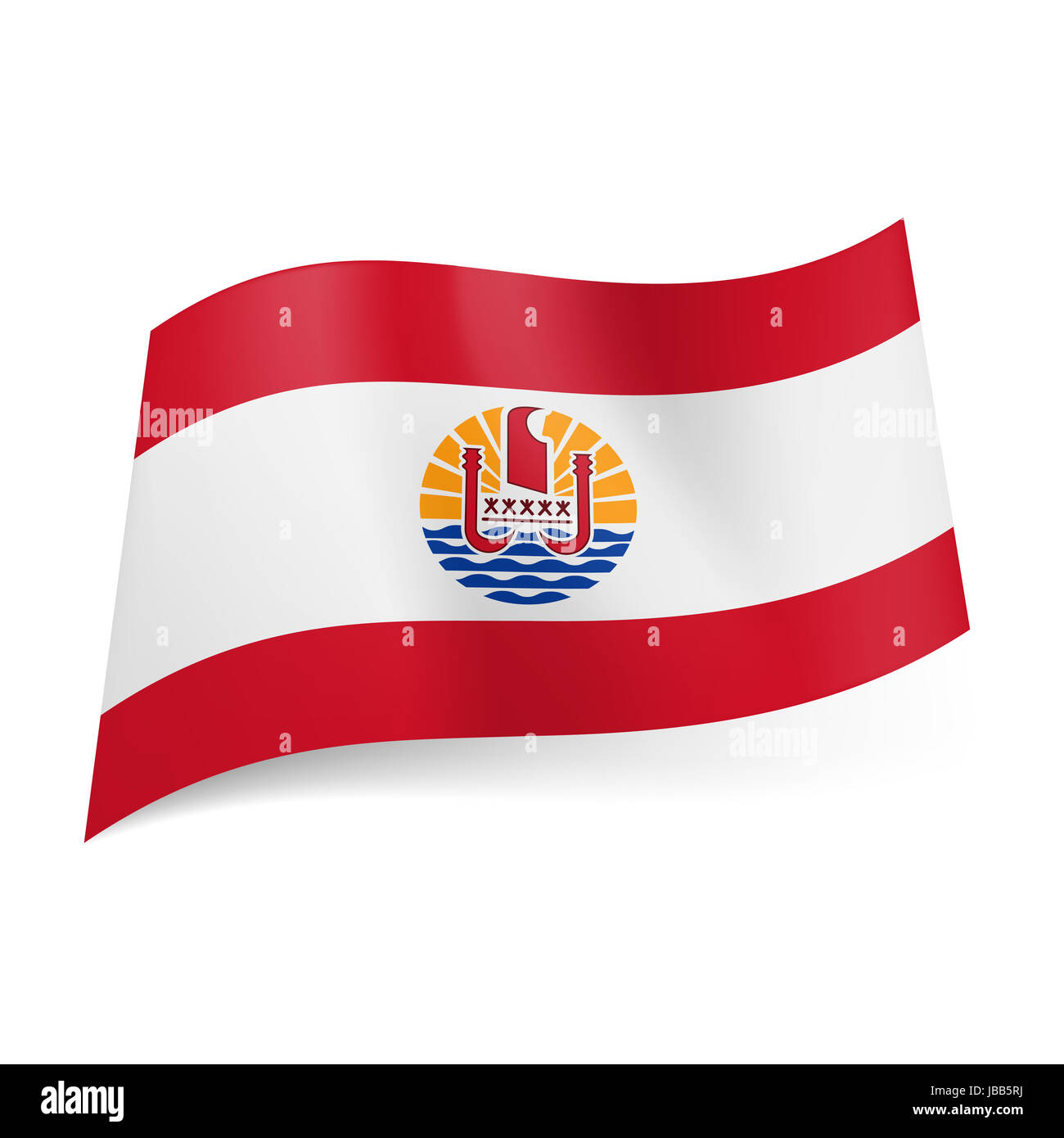 National flag of French Polynesia: coat-of-arms on white background ...