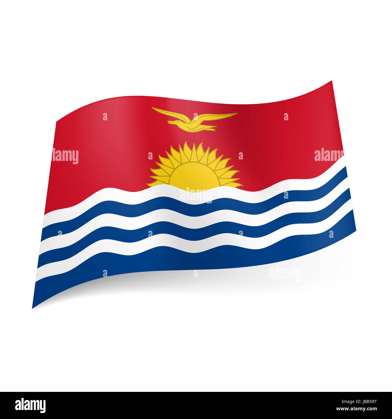 National flag of Kiribati: ocean image with sun and bird above on red ...