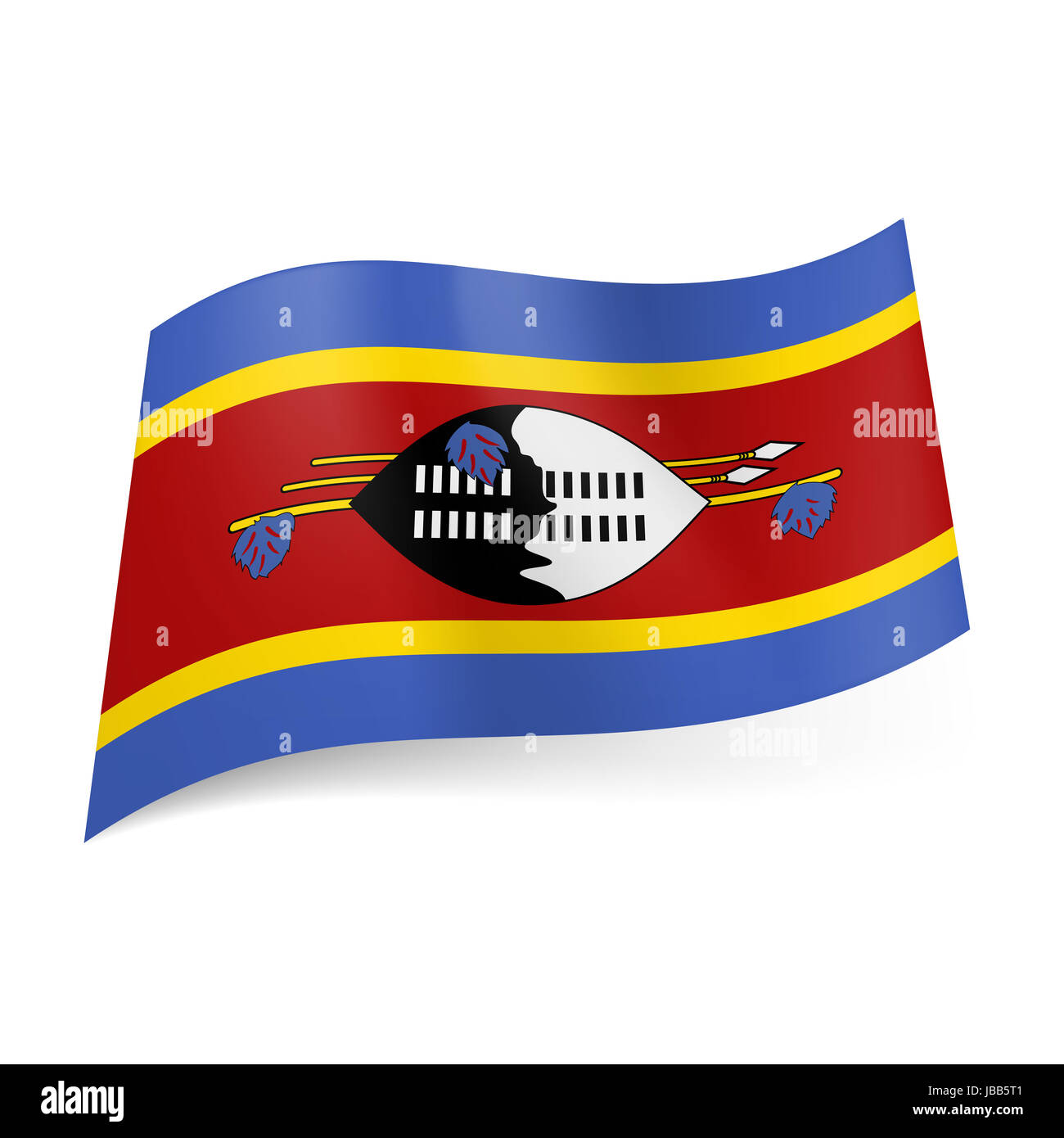 National flag of Swaziland: black-and-white shield with spears on red ...