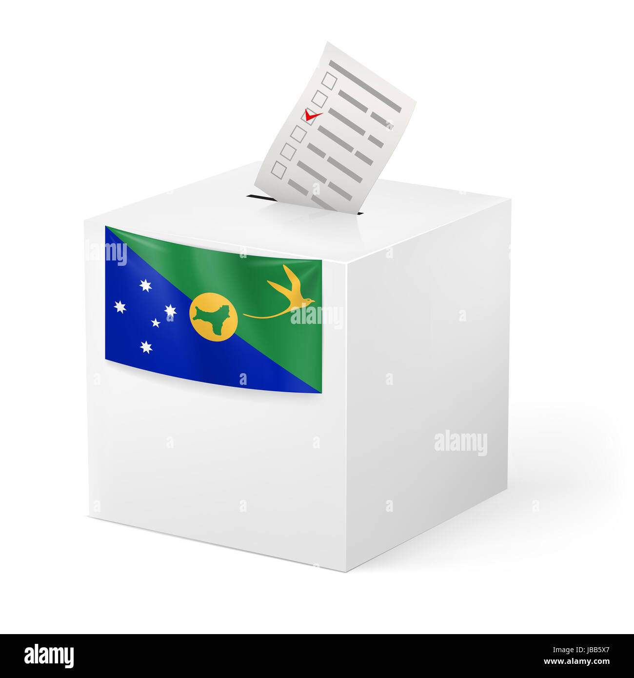 Election on Christmas Island: ballot box with voting paper on white ...