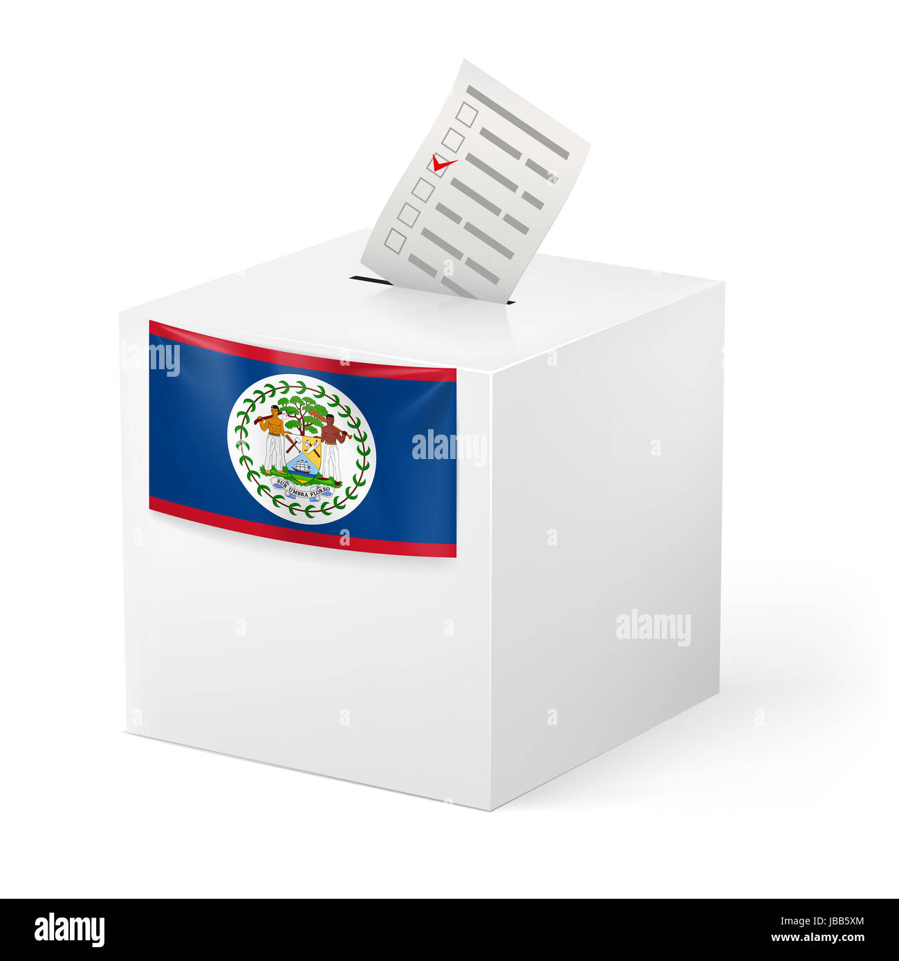 Election in Belize: ballot box with voting paper on white background ...