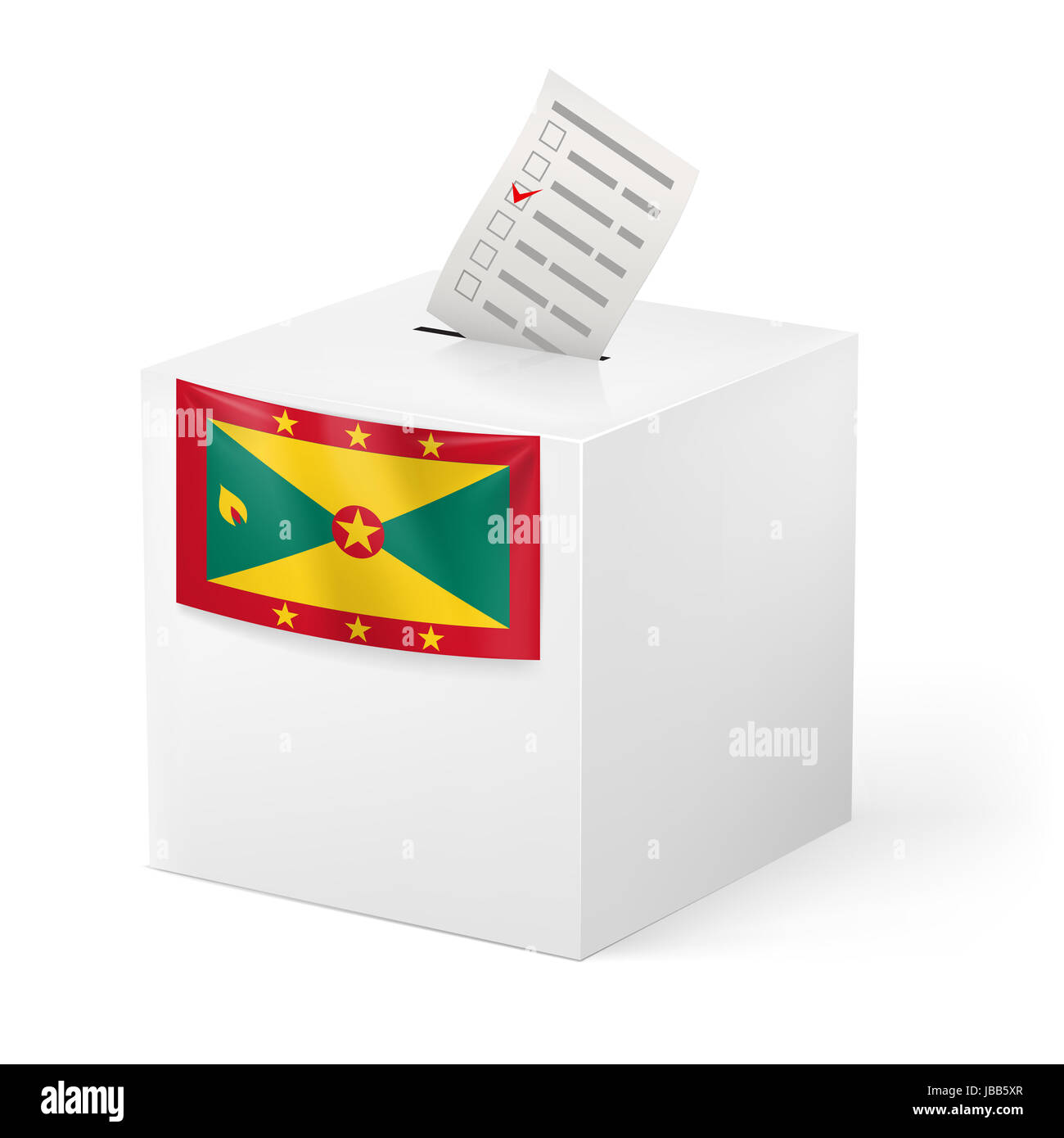Election in Grenada: ballot box with voting paper on white background ...